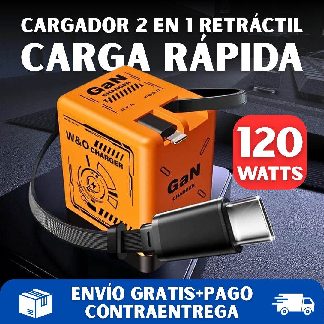 ⚡CARGAFAST® Cargador 2 en 1 retráctil GaN 120W – Tienda Nube CO
